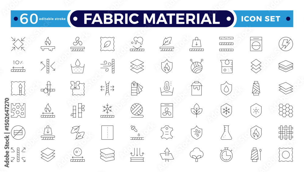 Fabric Material outline Icons set. Vector illustration of textile ...