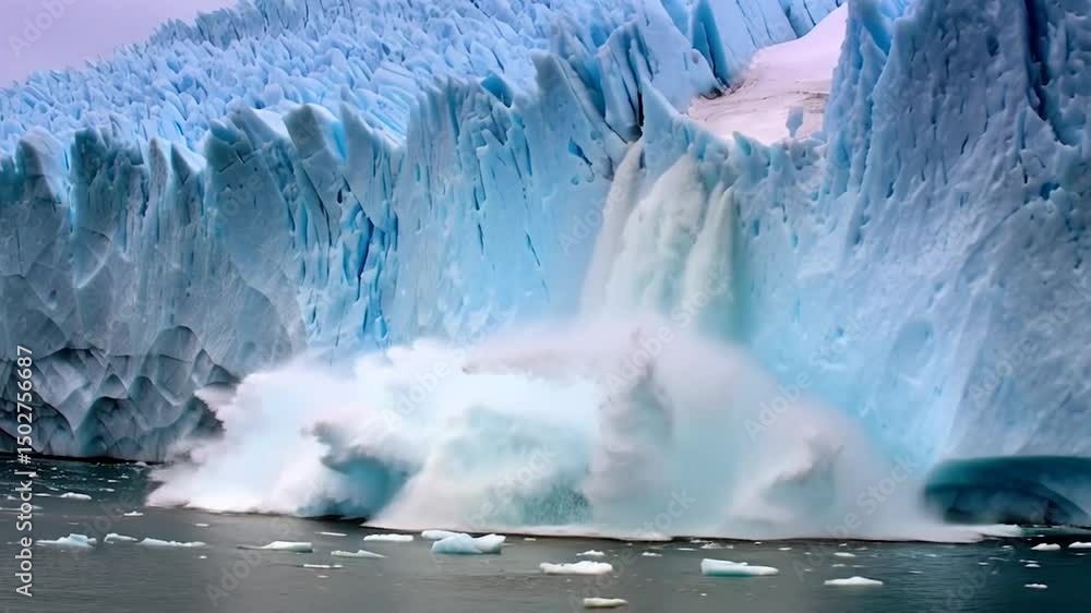 Iceberg Breaking Off Glacier – Stunning 4K Calving Scene vídeo do Stock ...