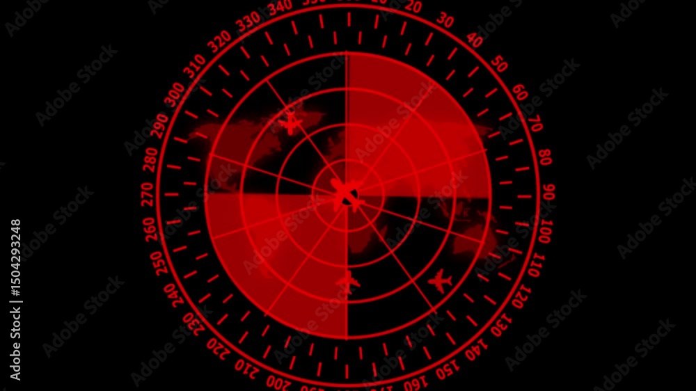 Radar screen animation on black background. Signal transmitted sonar ...