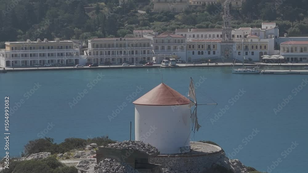 Stunning aerial perspective of the historic Panormitis Monastery on ...