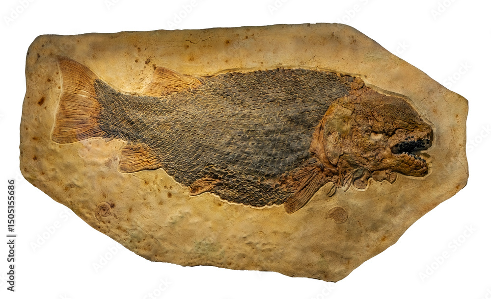 Poster Very old diplomystus fish fossil on soil stratigraphic limestone ...