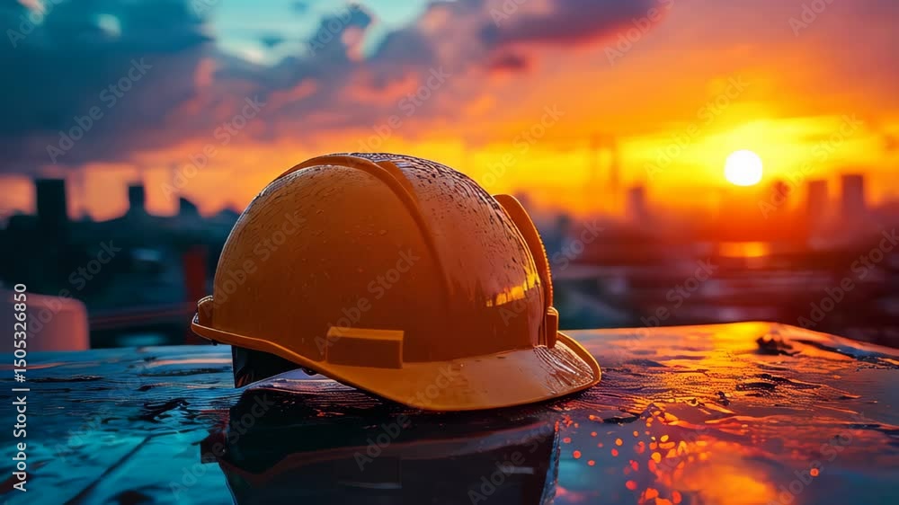 video of A stunning image of an engineering helmet at sunset ...