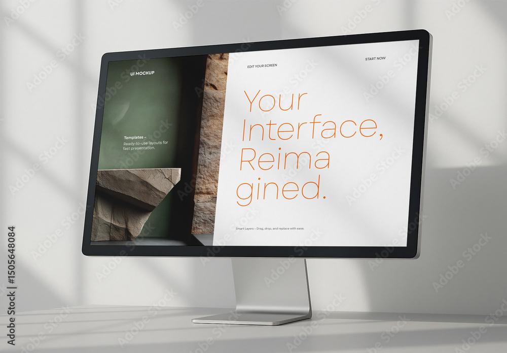 Modern Monitor Mockup – Realistic PSD Template with UI Interface on ...