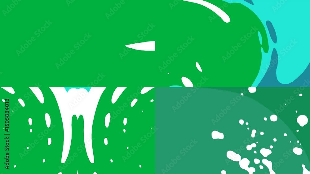 Animated 2d character cartoon ocean wave, foam, splash, green screen ...