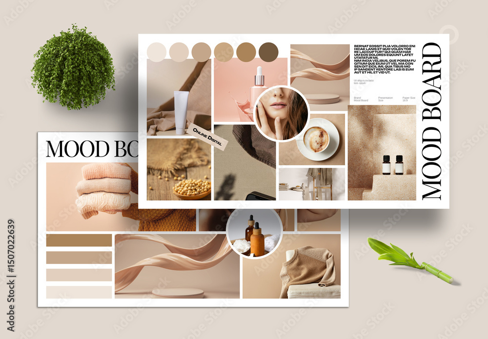Mood board Presentation Layout With 8 Photo Options and Color Palette ...