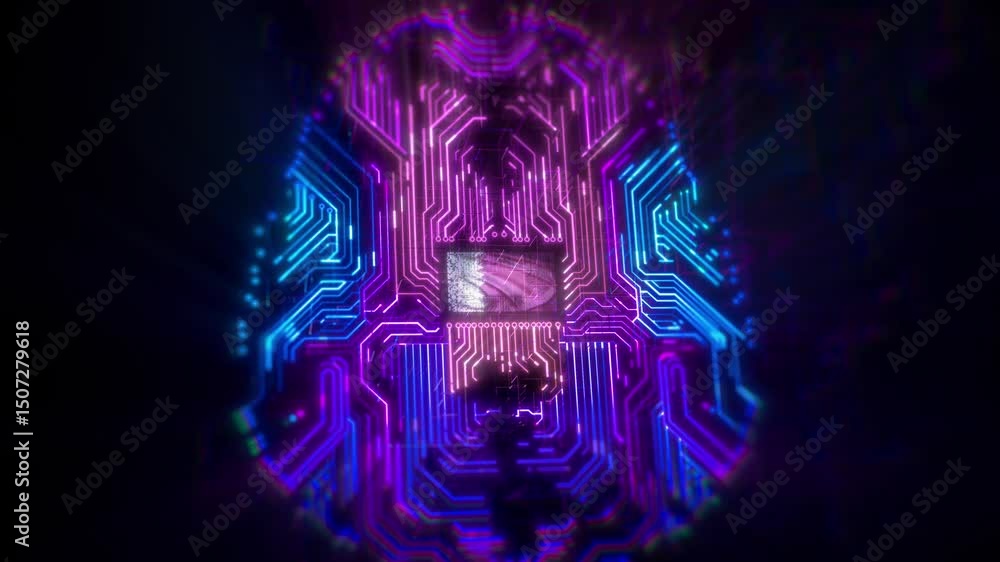 Futuristic AI Neural Engine Brain Chip CPU with Glowing Circuit Lines ...