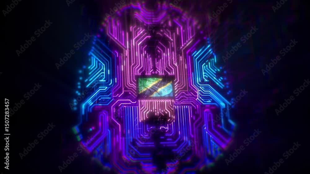 Futuristic AI Neural Engine Brain Chip CPU with Glowing Circuit Lines ...