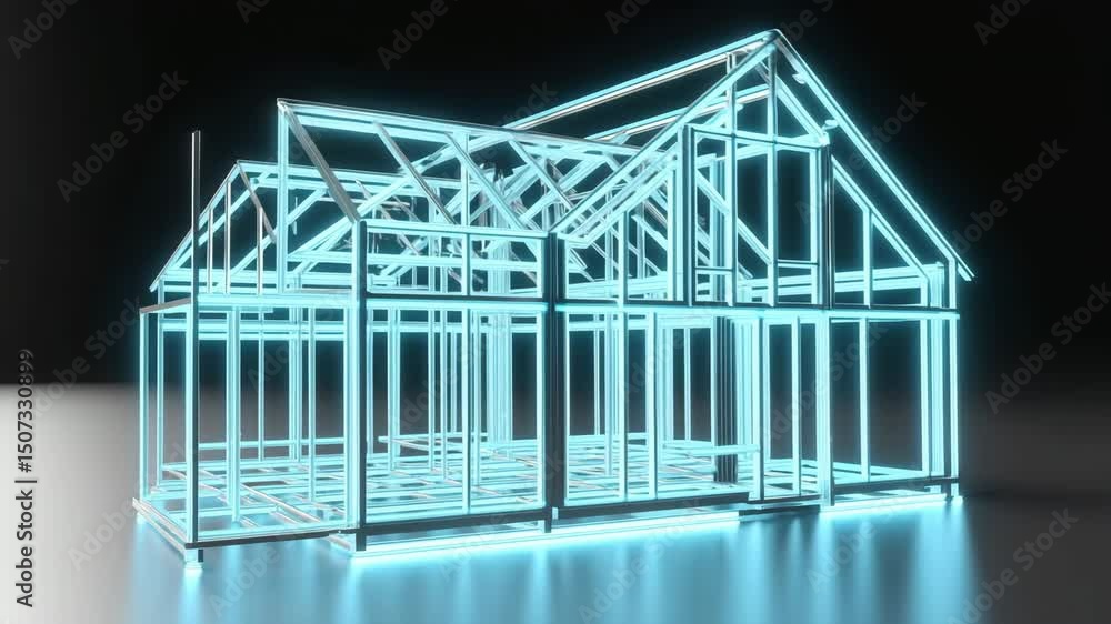 Vidéo Stock Futuristic House Construction Animated 3D Wireframe Model ...