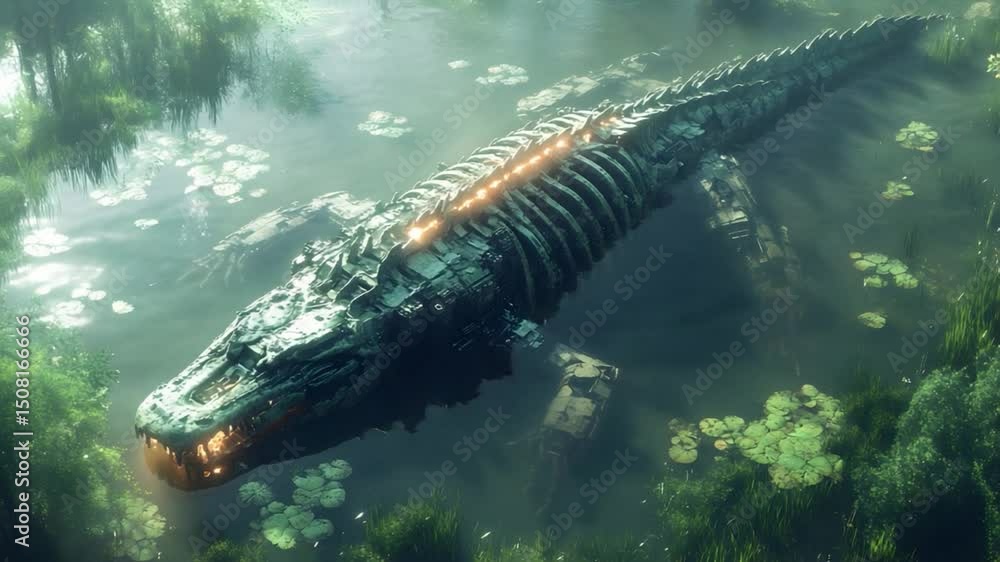 An alligator emerges from a murky swamp, a symbol of primal power. The ...