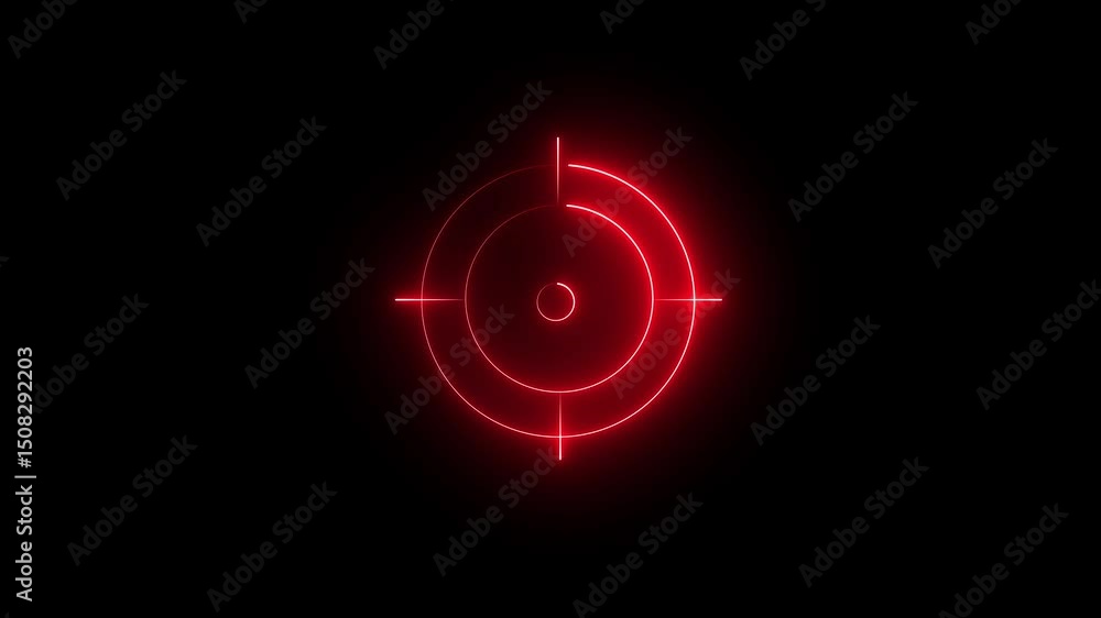 Neon aim cross, target search and aiming animation. Glowing neon target icon, looped animation ...