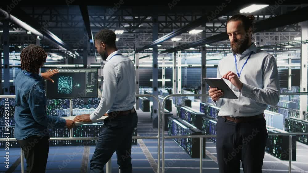 Computer scientists in data center monitoring neural network LLM ...