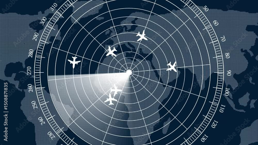 High-tech radar scanner for flight coordinates between countries and ...