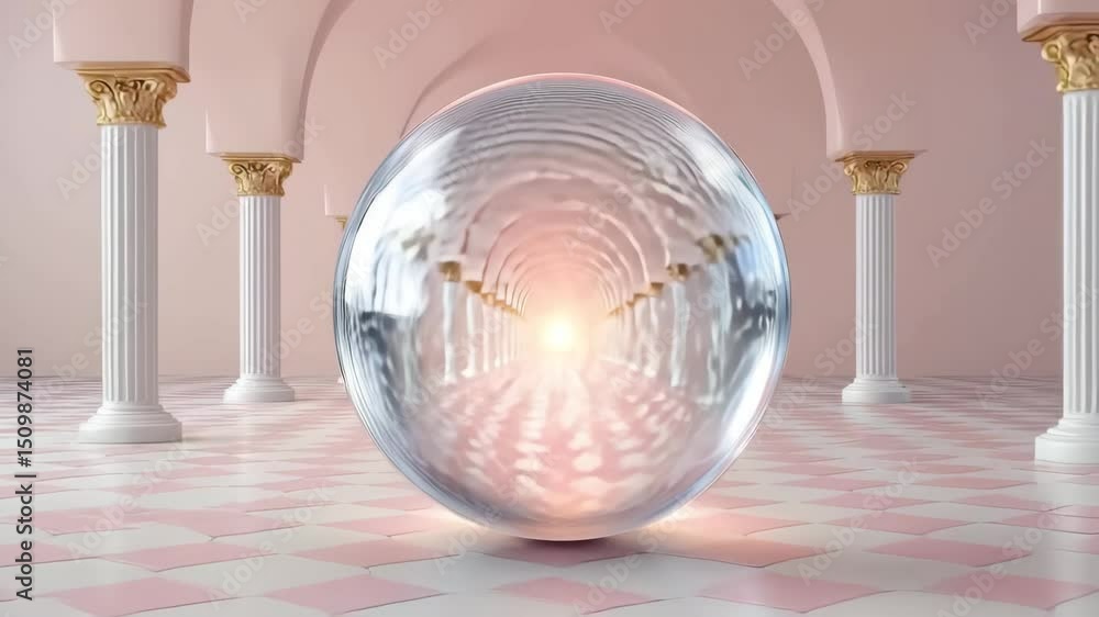 Mind-Bending Geometry with Neon Lights, loop of chrome sphere bouncing ...