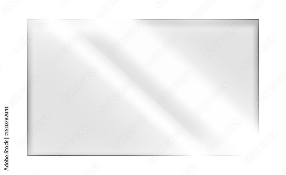 Transparent, shiny glass sheet. Transparent plastic panel. Glare and ...