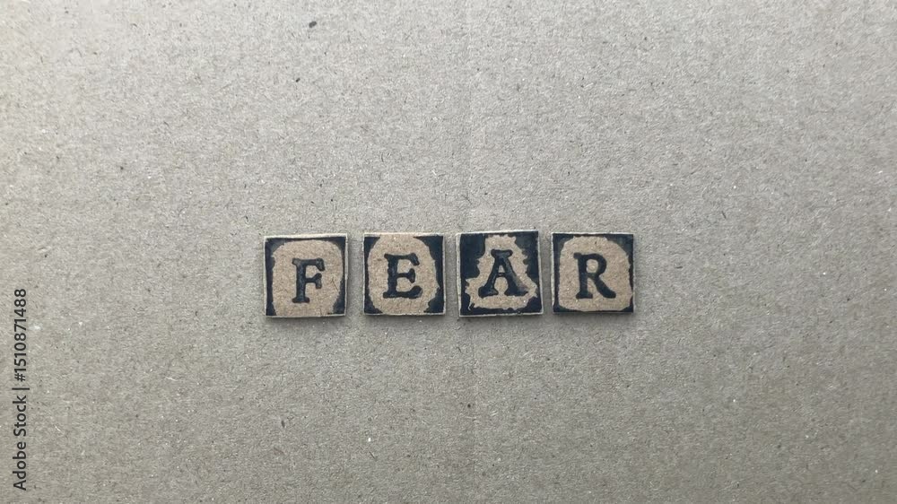 Word Fear spelled out from cardboard letters made by black alphabet ...