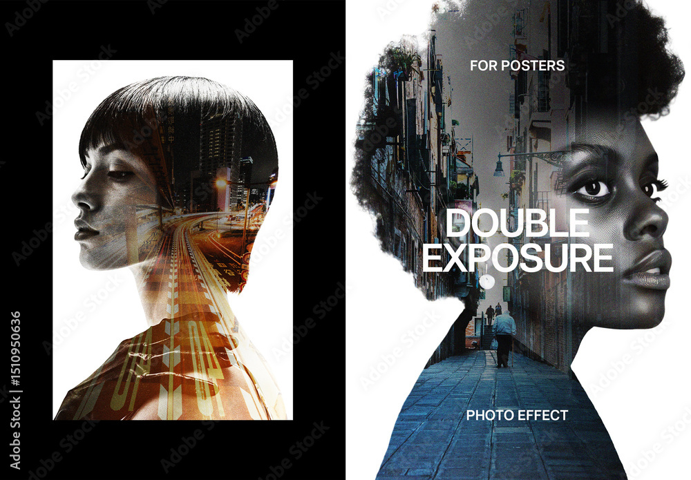 Double Exposure Poster Photo Effect Mockup Stock Template | Adobe Stock