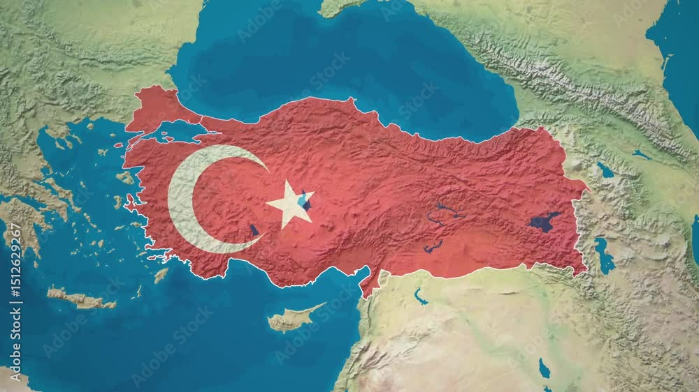 Zoom from Earth to Turkey. (Country Flag) World map animation with ...