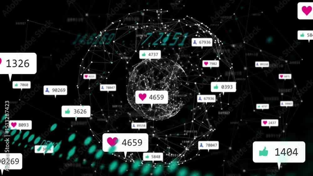 Green data stream sweeping wireframe sphere starting badge popping with ...