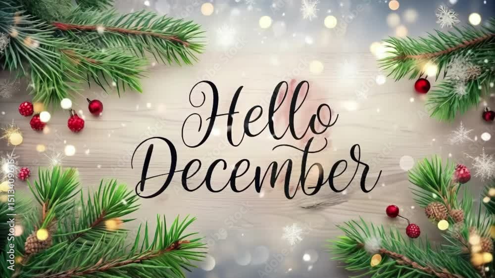 Happy December background. Hello Winter season. Cartoon illustration ...