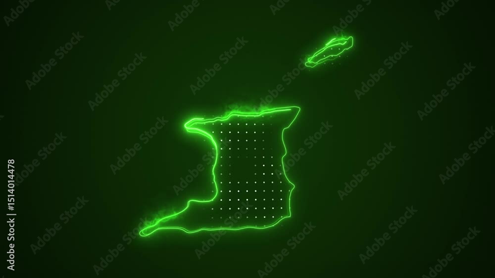 3D Moving Neon Green Trinidad And Tobago Map Borders Outline Loop ...