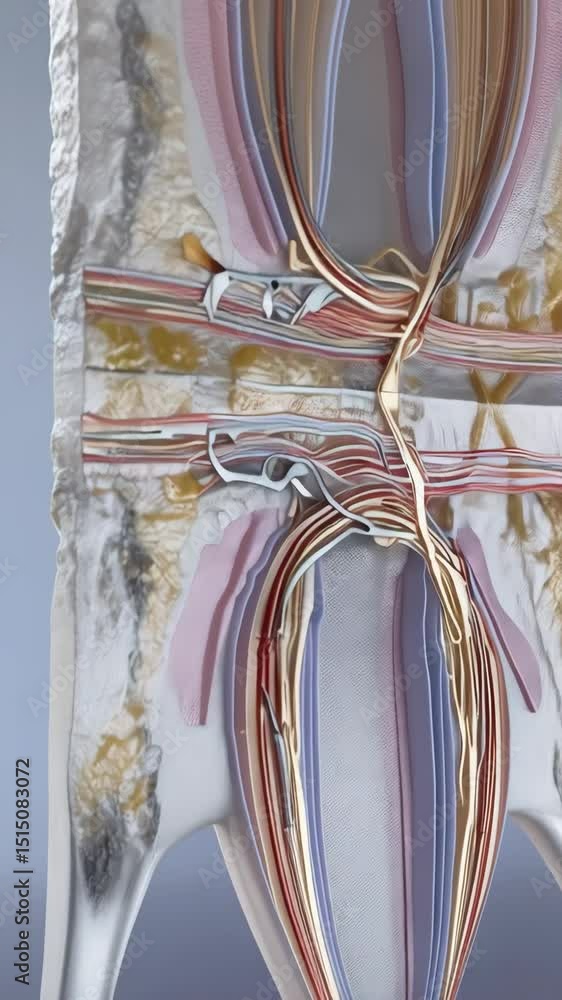 Highly detailed cross-section of a molar tooth showcasing internal ...