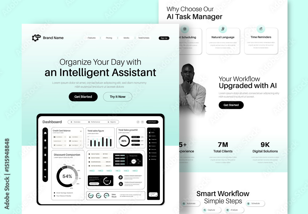 Task Manager Saas Landing Page Clean And Modern Web UI Template for ...