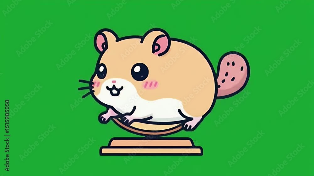 Hamster on Spinning Wheel Flat Illustration 2D Animation on Green ...