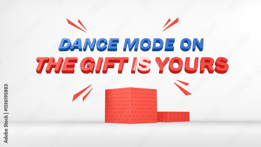 3D animated red gift box fall down and opens with DANCE MODE ON, THE ...