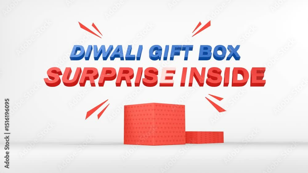 3D animated red gift box fall down and opens with DIWALI GIFT BOX ...