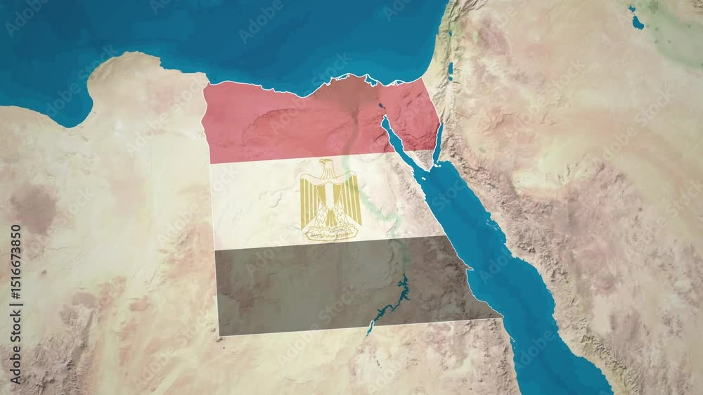 Zoom from Earth to Egypt. (Country Flag) World map animation with ...
