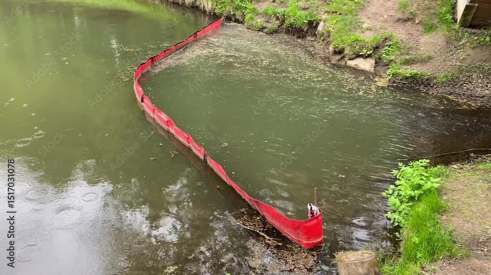 Floating fence or trap for catching different drift garbage. Boom helps ...