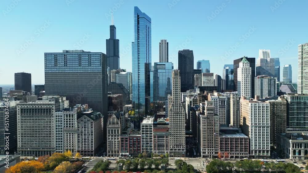 City business architecture Chicago. Chicago city park. Skyscraper and ...