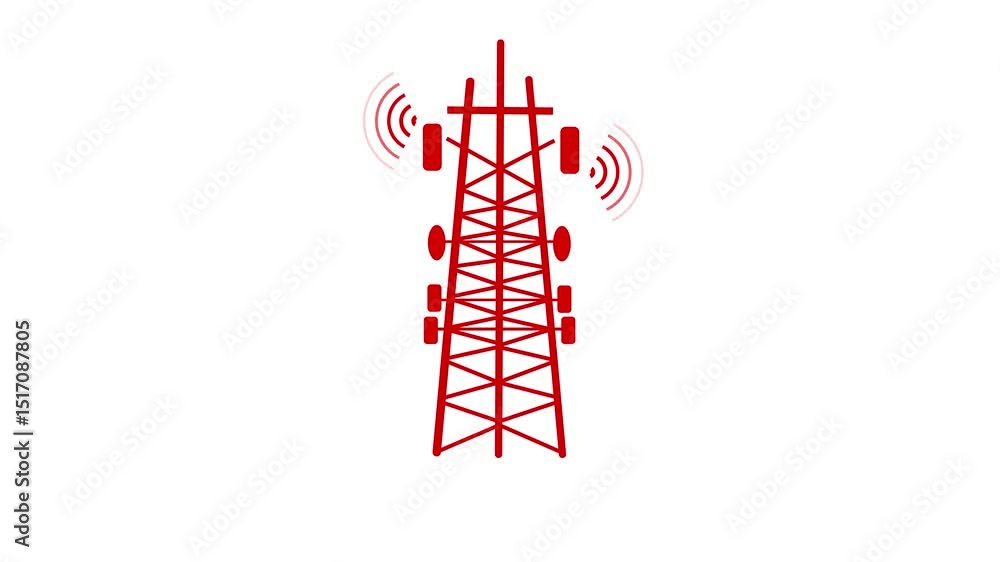 Radio Tower with Signal Waves Animation, Animated Cell Tower Sending ...