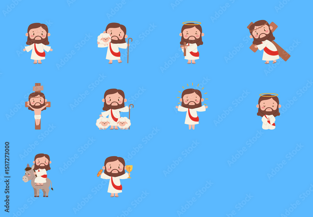 Colorful Cute Jesus Bible Religion Characters Illustrations Set Stock ...