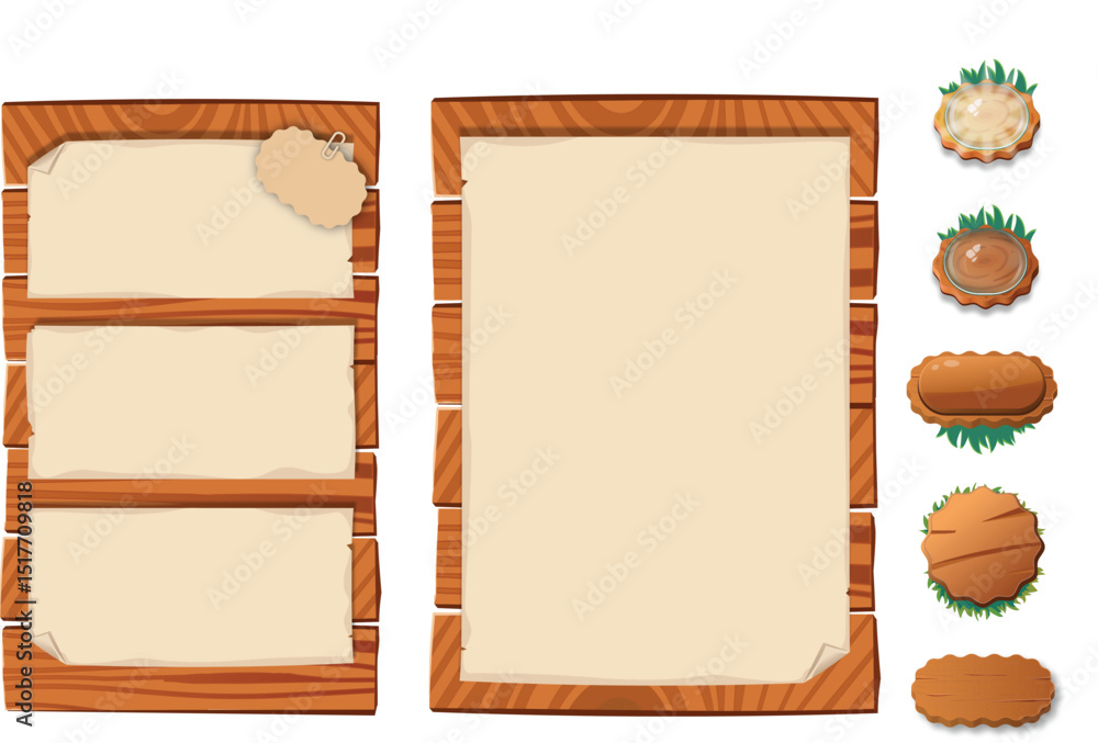 Game menu panel template in cartoon wooden art style Stock Vector ...