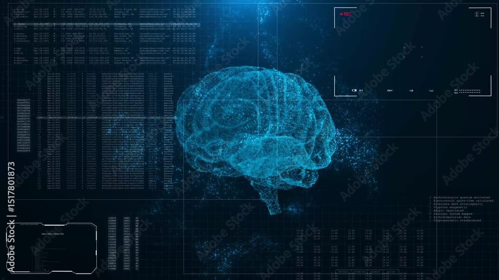 3d Hologram of Human brain Surrounded By Energy Flows In A Futuristic ...