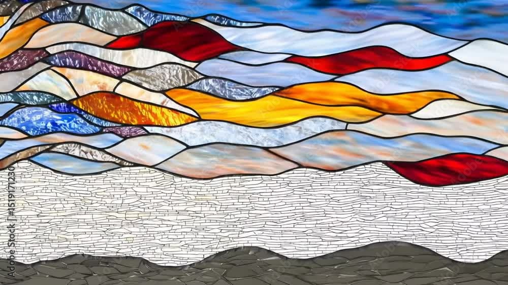 Colorful stained glass artwork of a majestic tree against a backdrop of ...