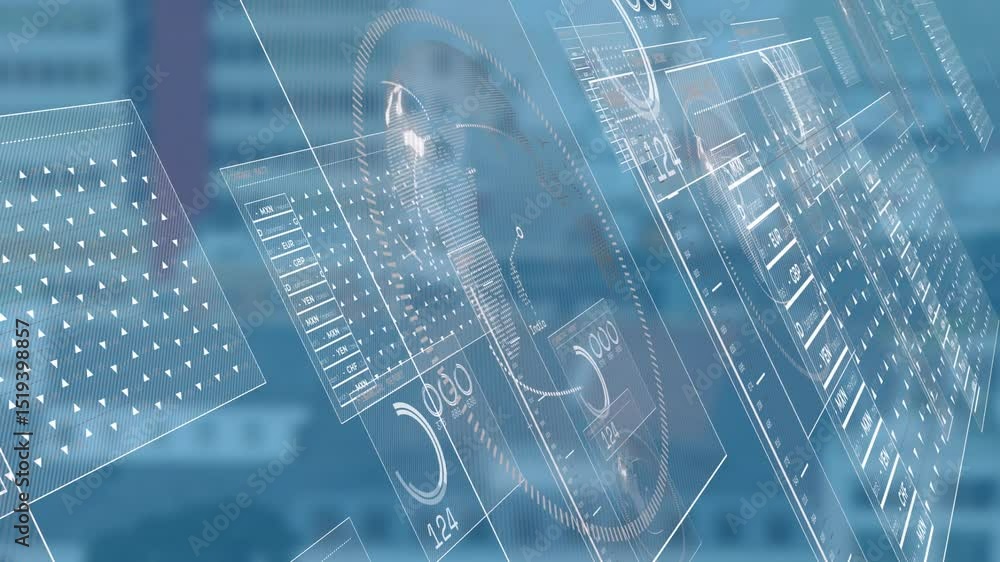 Data grid loading, currency panel showing, gauge rotating and rising ...