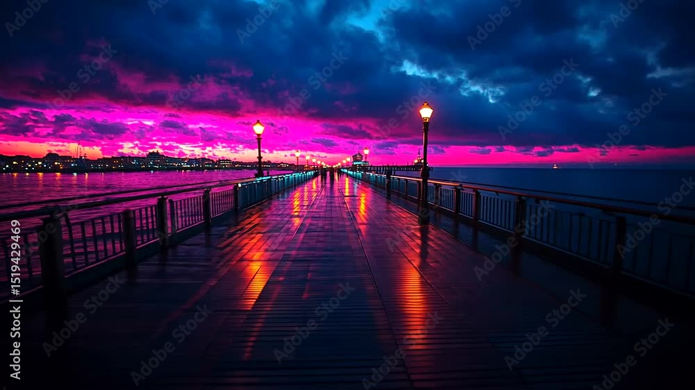 Vibrant Sunset Colors Reflected on Pier Pathway Stock Video | Adobe Stock