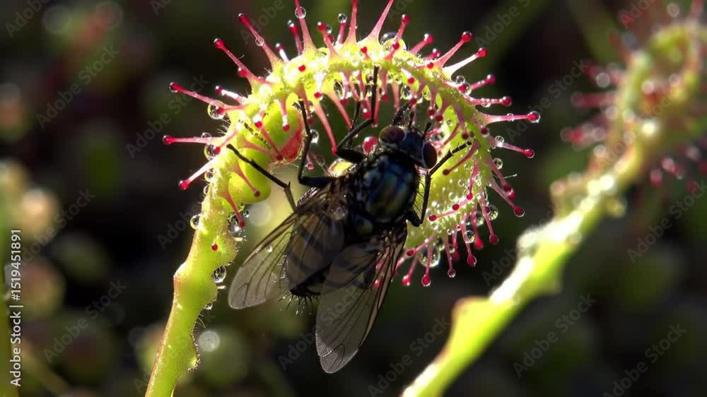 Sundew trap fly macro nature insect carnivorous plant Stock Video ...