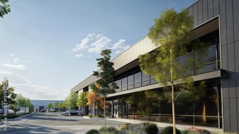 Modern warehouse architecture with metal facade and clean industrial ...