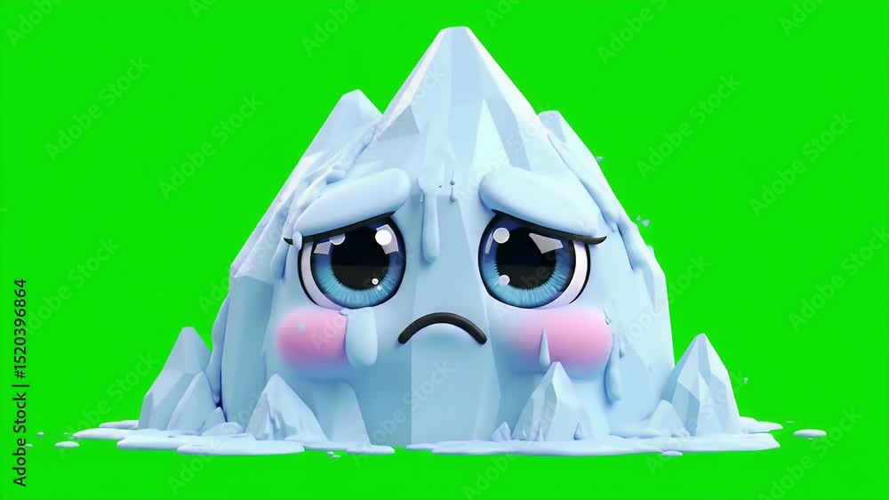 Vidéo Stock Animated Sad Iceberg with Tears Melting Isolated by Green ...