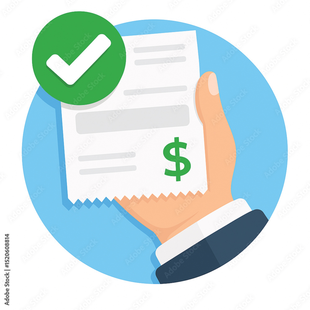Poster Hand Holding Paid Receipt with Checkmark Icon – Payment ...