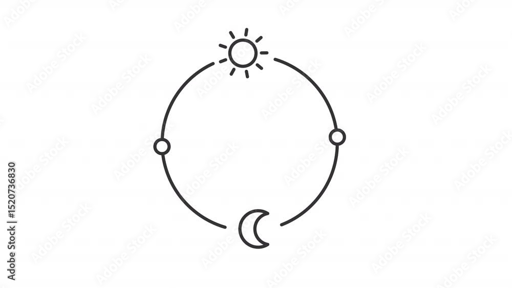 Animated diurnal cycle line icon. Day and night changing animation. Sun ...
