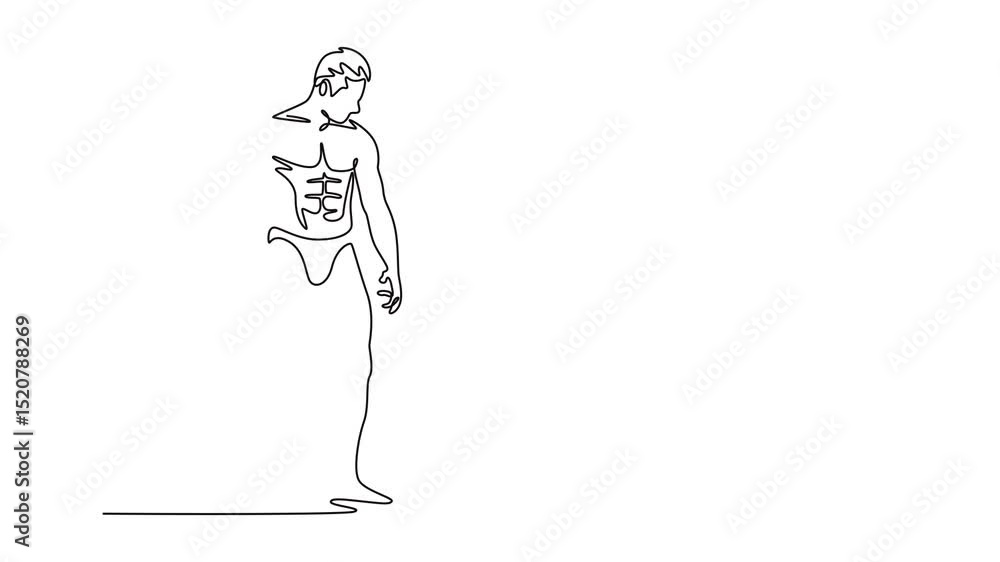 Animated self drawing of continuous line draw bodybuilder posing in ...