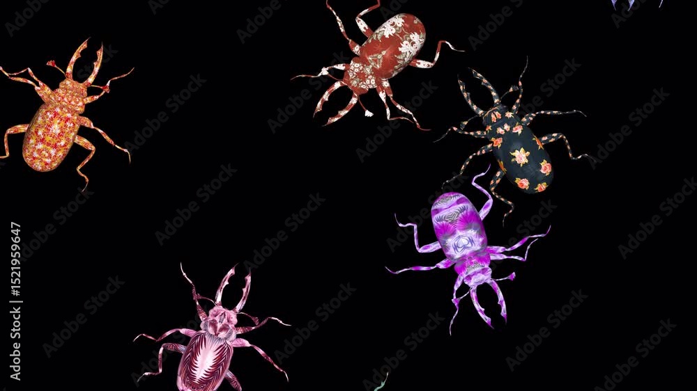 Artistic Stag Beetles - Swarm of 7 Bugs - Randomly Crossing Screen Loop ...