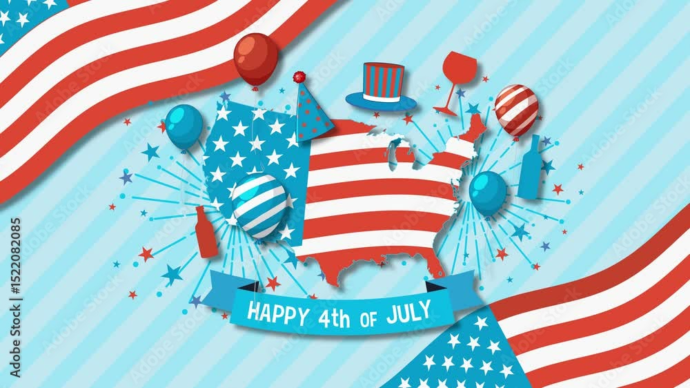 Patriotic 4th of July Animation with Fireworks and Flags Stock Video ...