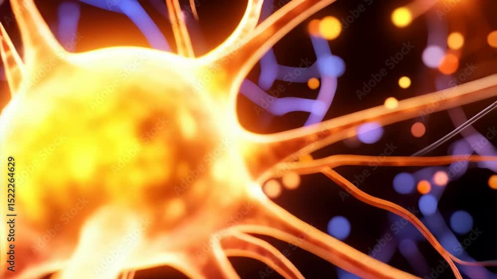 Two nerve cells with axons and dendrites transmitting electric impulses ...