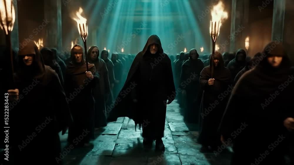 Dark cult in ancient temple. Spooky visions of hell video. VJ and music ...