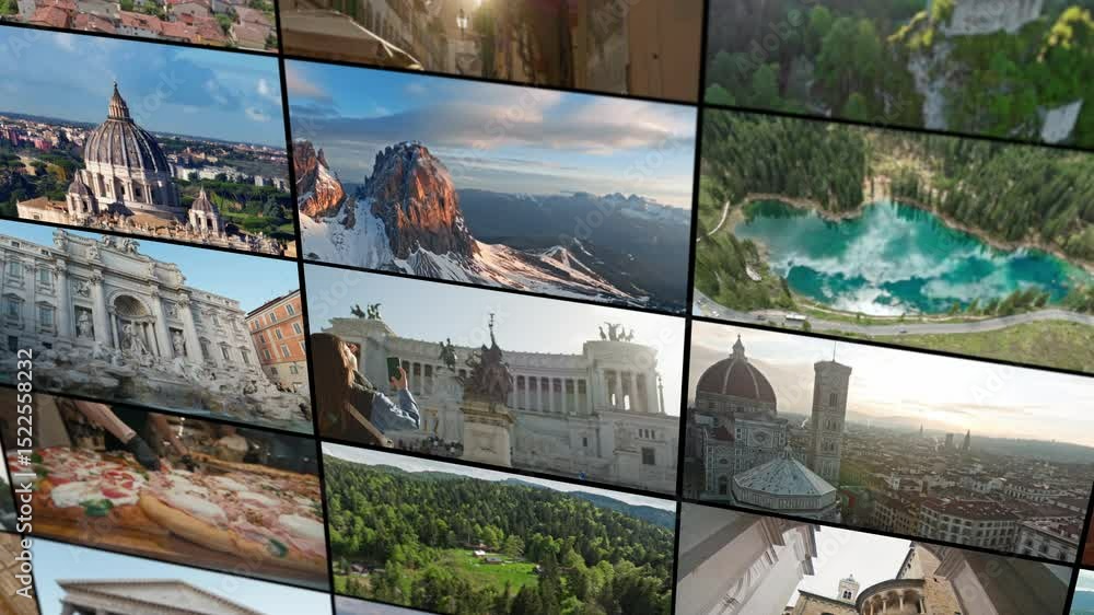 Collage of videos of a walk through the tourist attractions of the ...